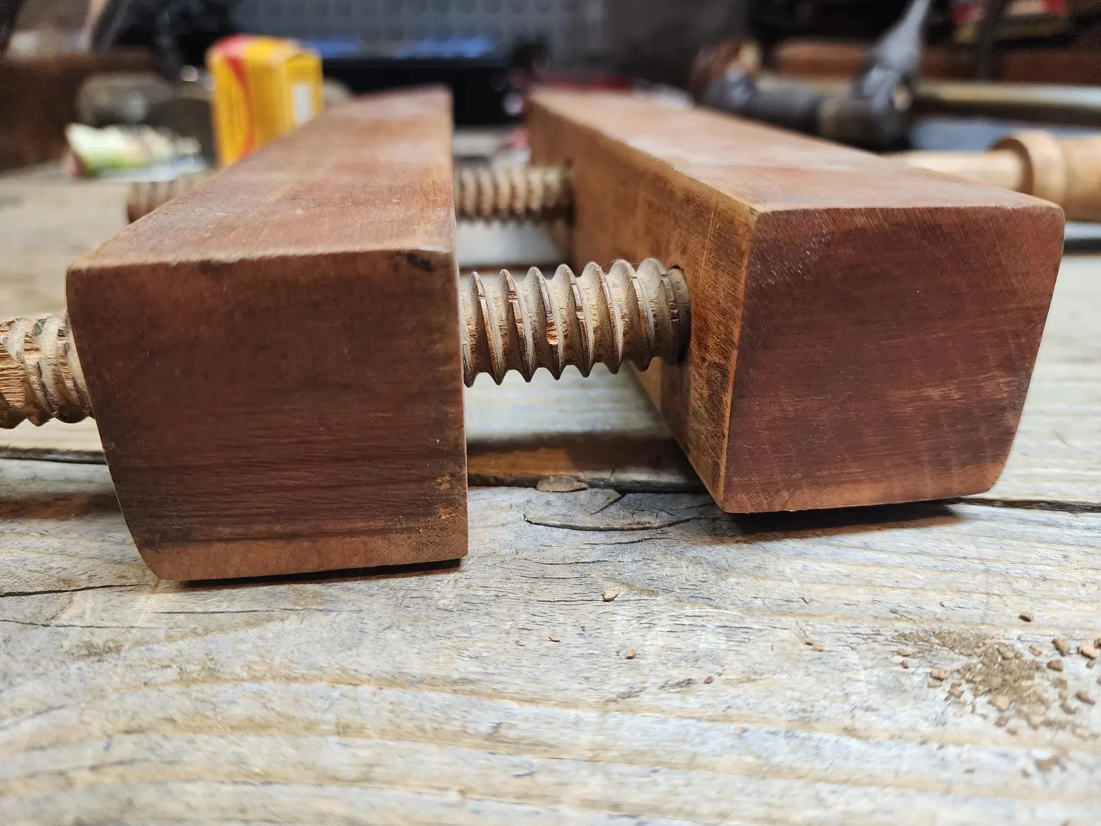 Antique Wooden 12" Parallel Jaw Wood Clamp with Wood Threads - Old ...